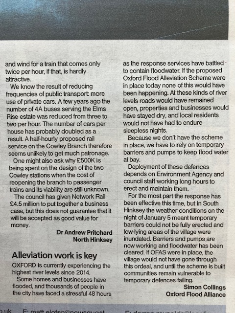 OFA letter in Oxford Mail today | oxford flood alliance